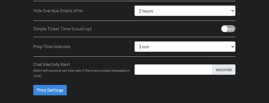 KDS: Settings Overview